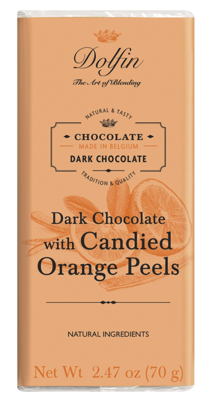 Dolfin Dark Chocolate with Candied Orange Peels – Cardullo's Gourmet Shoppe